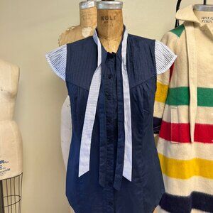 French Chic | Tops | Nwt 200s Deadstock Demure Neck Tie Pleated Cap ...